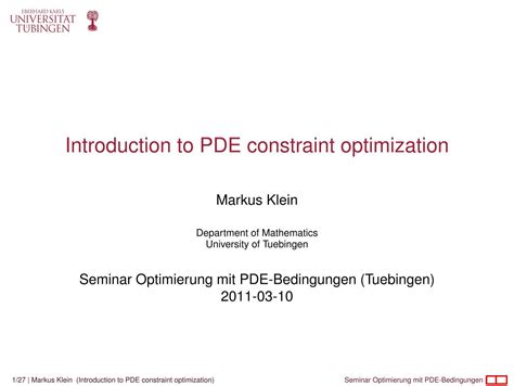 Introduction To PDE Constraint Optimization