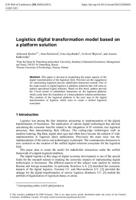 Pdf Logistics Digital Transformation Model Based On A Platform Solution