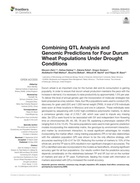 Pdf Combining Qtl Analysis And Genomic Predictions For Four Durum