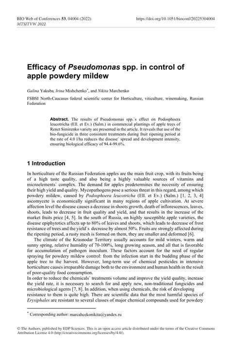 Pdf Efficacy Of Pseudomonas Spp In Control Of Apple Powdery Mildew