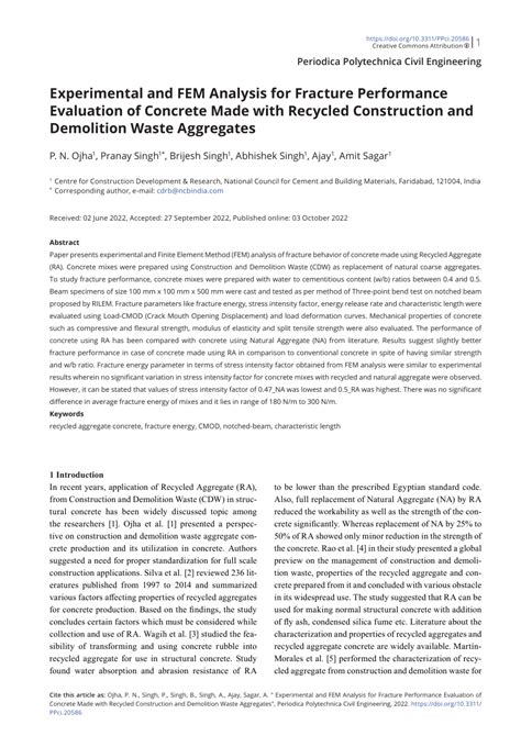 Pdf Experimental And Fem Analysis For Fracture Performance Evaluation Of Concrete Made With