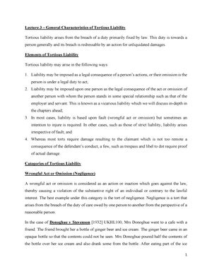 Lecture 1 The Law Of Tort Introduction TOPIC 1 INTRODUCTION TO THE LAW OF TORT Welcome To