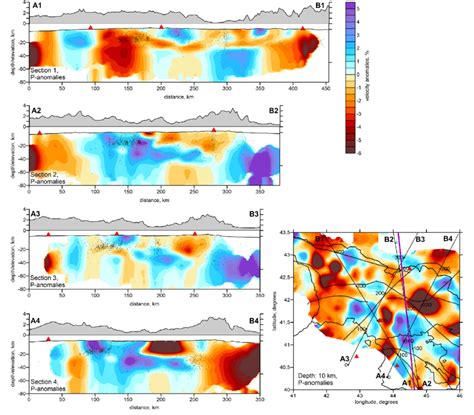 A P Velocity Anomalies In Four Vertical Sections Locations Of The