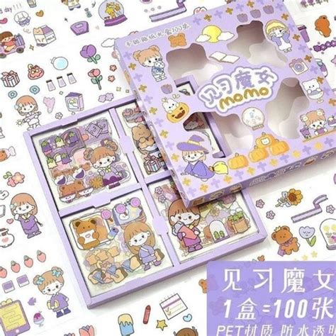 خرید و قیمت پک استیکر فانتزی 100 ورقی طرح دختر در رنگ های بنفش سبز