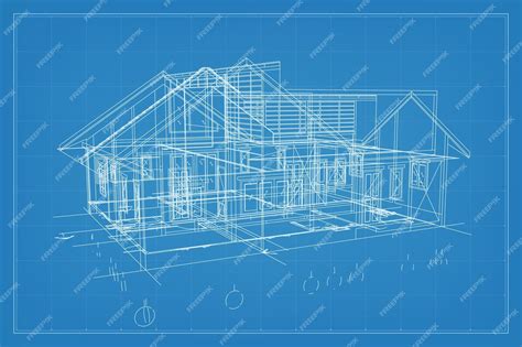 Premium Vector 3d Render Of Building Wireframe Structure Perspective Wireframe Of House