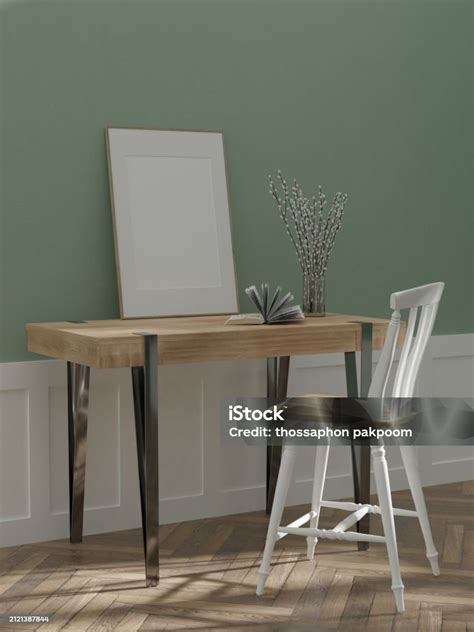 모형 포스터 나무 프레임 빈 그림 측면도 파스텔 색상의 벽 사무실 인테리어입니다 Illustrator 3d 렌더링의 세로 0명에 대한 스톡 사진 및 기타 이미지 Istock