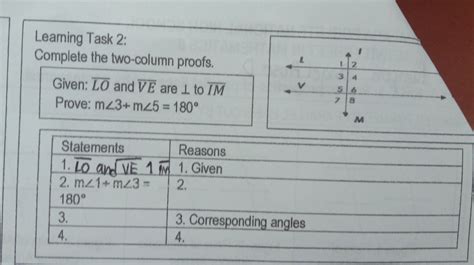 solved leaming task 2 complete the two column proofs given