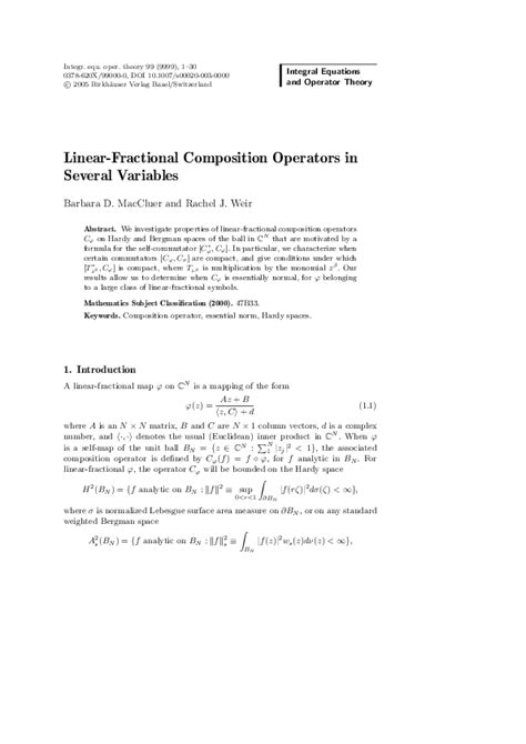 Pdf Linear Fractional Composition Operators In Several Variables