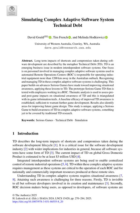 Pdf Simulating Complex Adaptive Software System Technical Debt