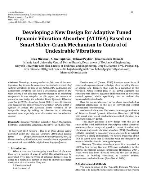Pdf Developing A New Design For Adaptive Tuned Dynamic Vibration Absorber Atdva Based On