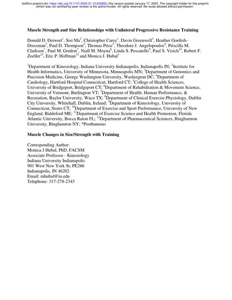PDF Muscle Strength And Size Relationships With Unilateral Progressive Resistance Training
