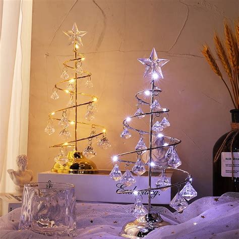Junwell Christmas Tree Crystal Lamp Crystal Spiral Christmas Tree With