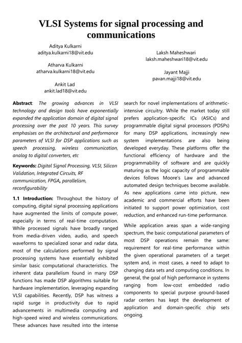 Pdf Vlsi Systems For Signal Processing And Communications
