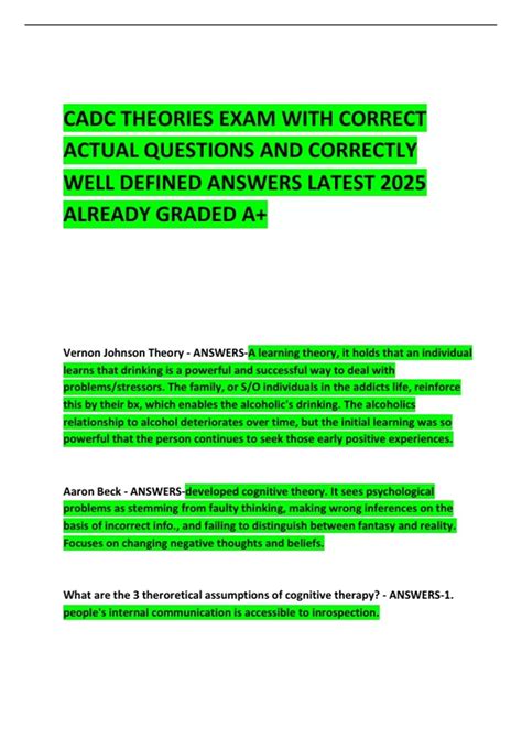 CADC THEORIES EXAM WITH CORRECT ACTUAL QUESTIONS AND CORRECTLY WELL DEFINED ANSWERS LATEST