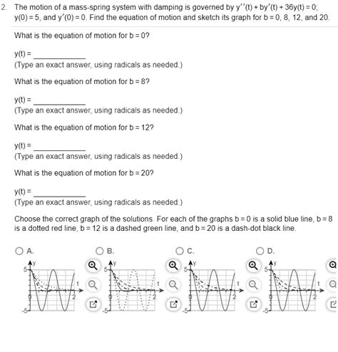 solved the motion of a mass spring system with damping is governed by