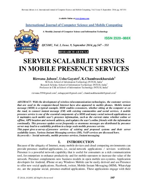 Pdf Server Scalability Issues In Mobile Presence Services