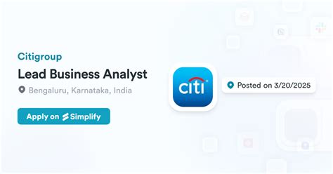Lead Business Analyst Citigroup Simplify Jobs