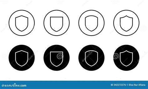 Shield Guard Line Icon On Black Circle Defense Security Sign Symbol Stock Vector