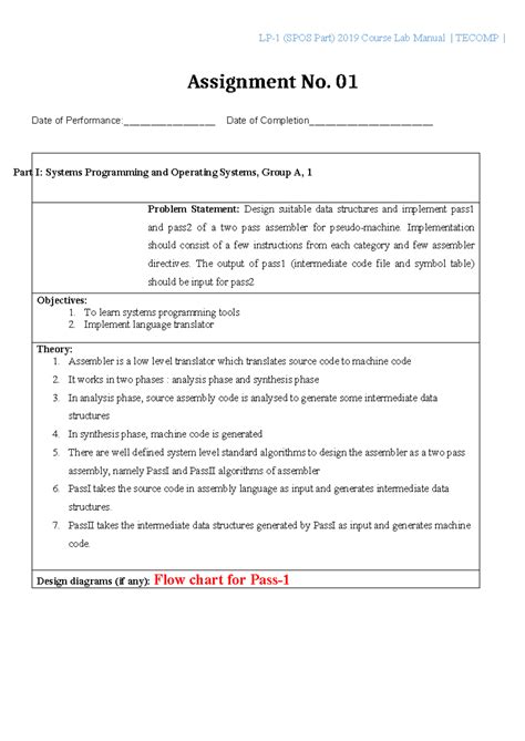 Assignment No 1 Assembler Assignment No 01 Date Of Performance