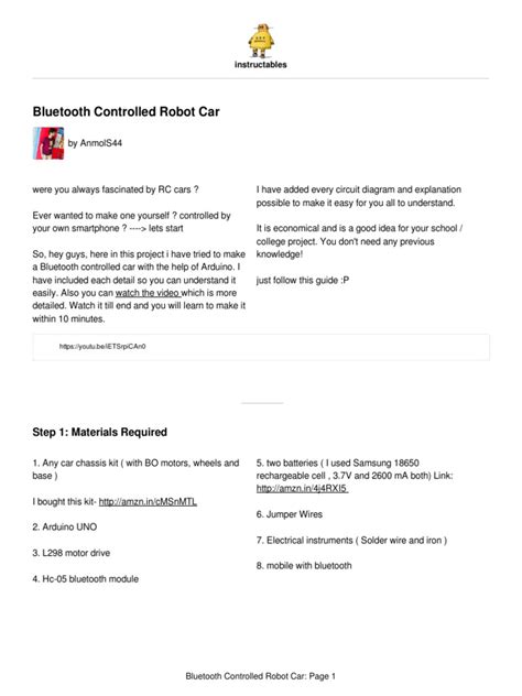 Arduino Bluetooth Controlled Robot Car 1 Pdf Arduino Electrical Components