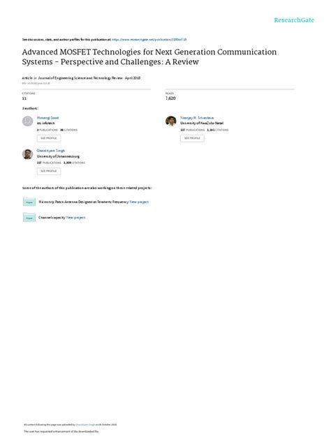 Advanced Mosfet Technologies For Next Generation C Pdf Field Effect Transistor Mosfet
