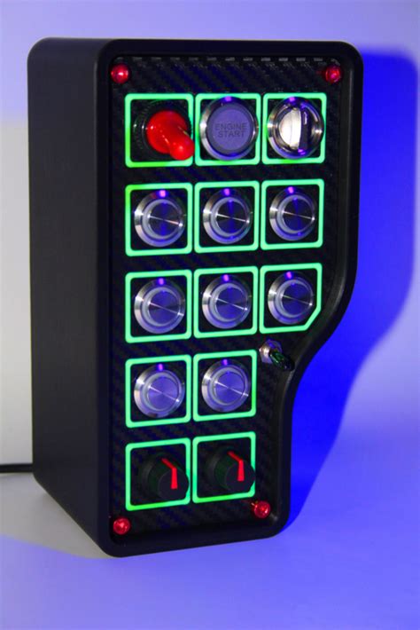 Pc Usb Button Box 3d Printed Carbon Style With Neon Squares 18 Functions Back Lit Red For Sim