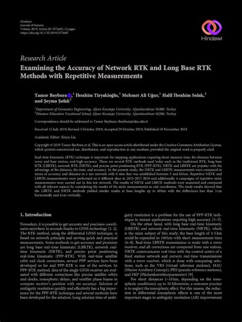 Pdf Examining The Accuracy Of Network Rtk And Long Base Rtk · 2019