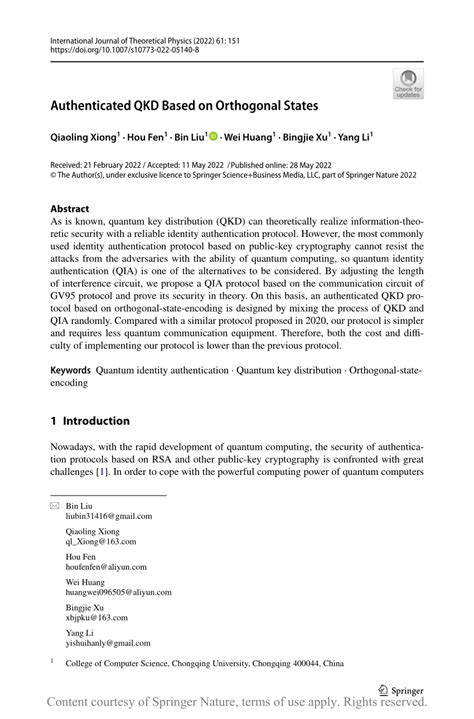 Authenticated Qkd Based On Orthogonal States Request Pdf