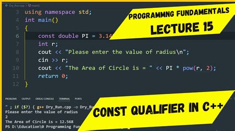 Programming Fundamentals Lecture 15 Constant Qualifier In C