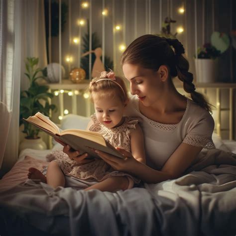 premium photo mom reads a bedtime story to her little daughter in bed