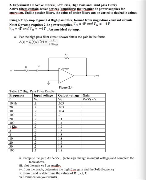Solved Experiment II Active Filters Low Pass High Pass Chegg Com