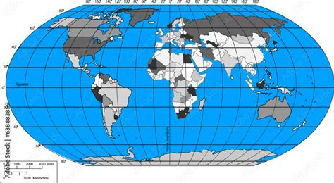 Vector Map Of The World With Countries And A Grid In The Projection For