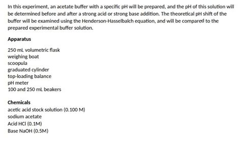 Buffer Lab Preparation Of An Acetate Buffer And
