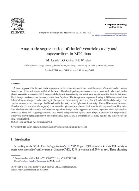 Pdf Automatic Segmentation Of The Left Ventricle Cavity From Cine Mri Images Marwa Hadhoud