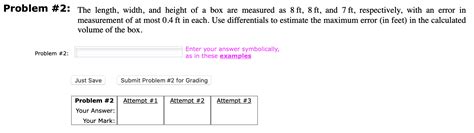 Solved Problem The Length Width And Height Of A Box Chegg