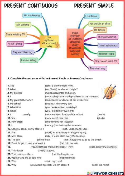 Present Simple Present Continuous Liveworksheets