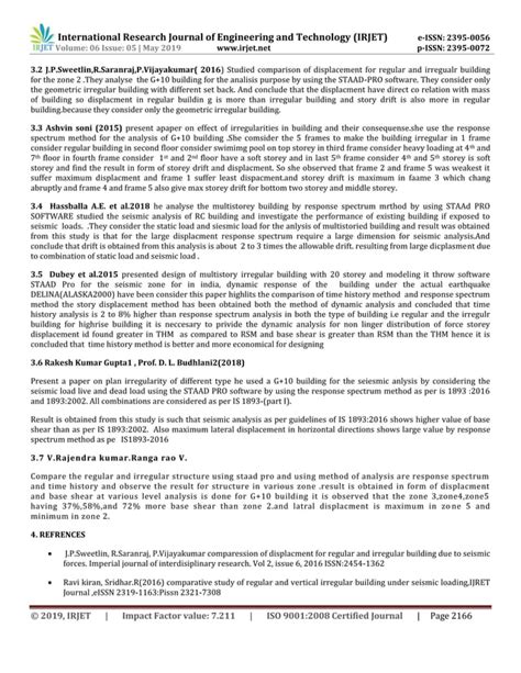 Irjet Seismic Analysis Of Regular And Irregular Building By Time History Method And Response