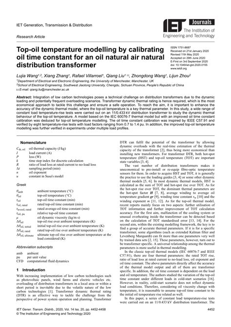 Pdf Top Oil Temperature Modelling By Calibrating Oil Time Constant For An Oil Natural Air