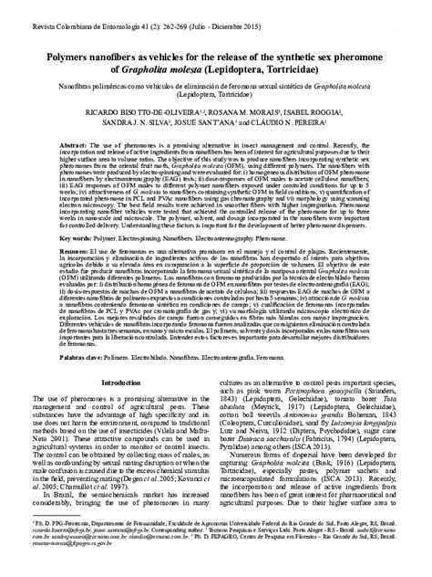 Pdf Polymers Nanofibers As Vehicles For The Release Of The Synthetic Sex Pheromone Of