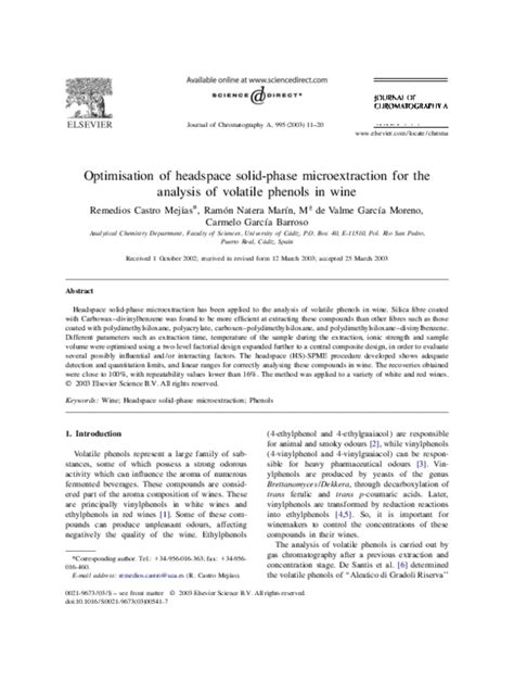 Pdf Optimisation Of The Headspace Solid Phase Microextraction For