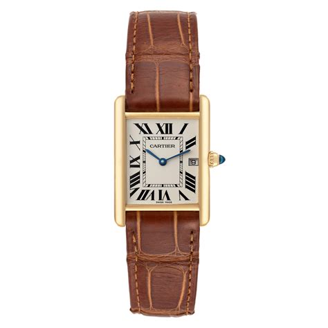 Cartier Tank Louis Yellow Gold Brown Leather Strap Mens Watch W1529756