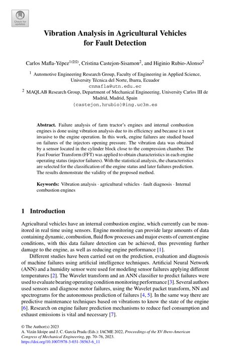 Pdf Vibration Analysis In Agricultural Vehicles For Fault Detection
