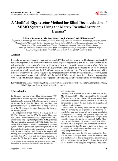 Pdf A Modified Eigenvector Method For Blind Deconvolution Of Mimo