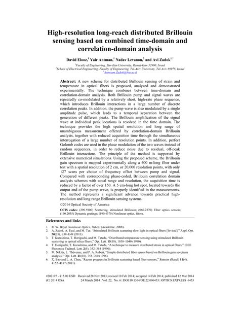 Pdf High Resolution Long Reach Distributed Brillouin Sensing Based On Combined Time Domain And