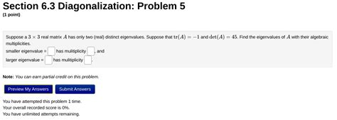 solved section 6 3 diagonalization problem 5 1 point