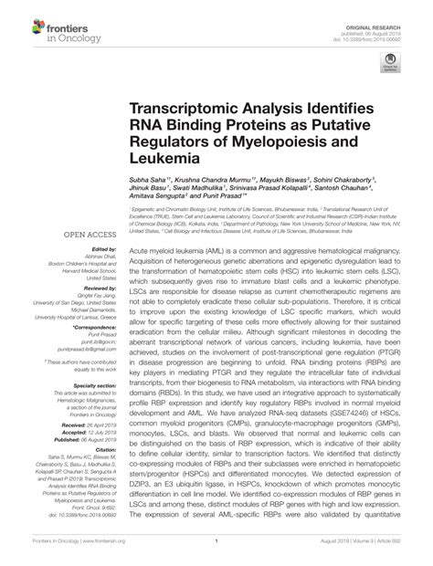 Pdf Transcriptomic Analysis Identifies Rna Binding Proteins As