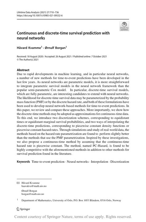 Pdf Continuous And Discrete Time Survival Prediction With Neural Networks