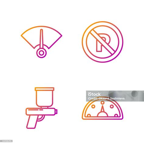 세트 라인 속도계 페인트 스프레이 건 속도계 및 주차 또는 정지 없음 그라데이션 색상 아이콘입니다 벡터 거리에 대한 스톡 벡터