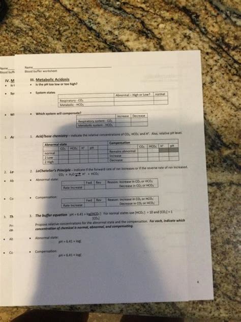 Solved Name Blood Buffer Worksheet Primary Buffer In Human Chegg Com