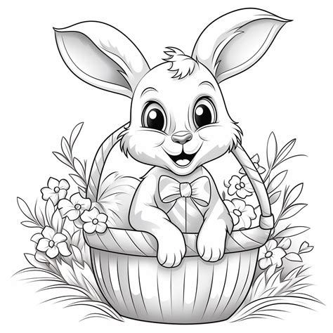 Картинка за оцветяване на Заек в Кошница Zumipic